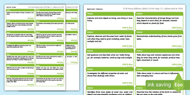 CfE Early Level Science Benchmark Assessment Stickers