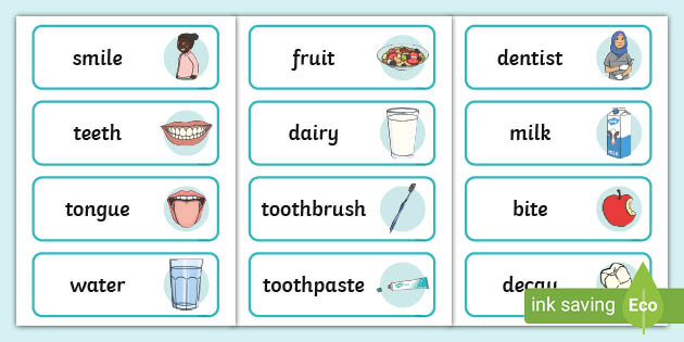 Oral Hygiene Word Cards (teacher made)