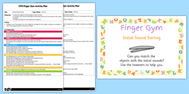 Eyfs Initial Sound Sorting Finger Gym Activity Plan And Prompt Card Pack