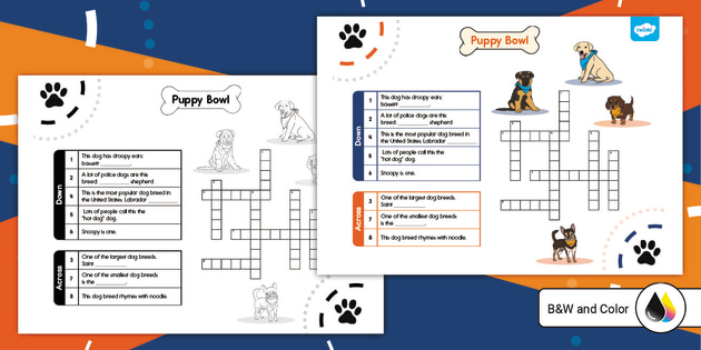 Puppy Bowl Dog Breed Crossword Activity (teacher made)