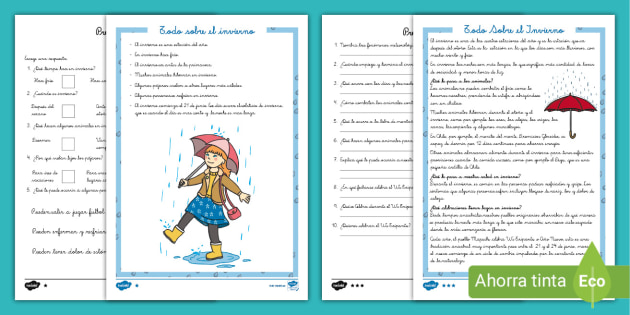 Comprensión de lectura: El invierno (teacher made)