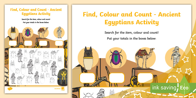 Find, Colour and Count - Ancient Egyptian Activity (Ages 5 - 7)