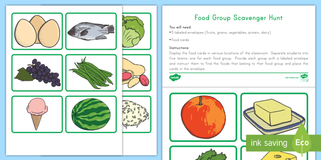 Scavenger Hunt Activity - Food Groups for Kids Worksheets