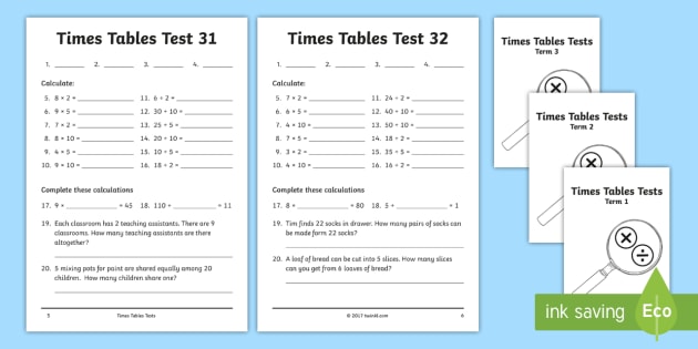 Year 2 Times Tables Tests Assessment Pack teacher Made 