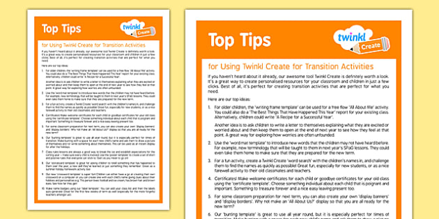 FREE! - Using Twinkl Create for Transition Activities Top Tips