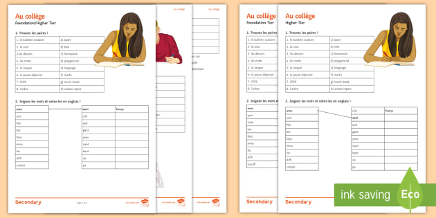 School Differentiated Worksheet / Worksheet French