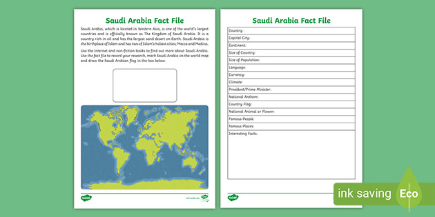Saudi Arabia Fact File Worksheet / Worksheet (Teacher-Made)