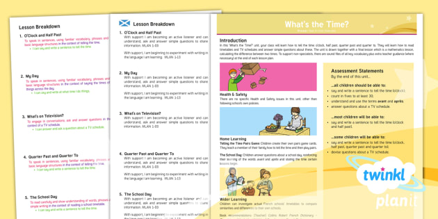 French: Whats the Time? CfE First Level Year 4 Planning Overview