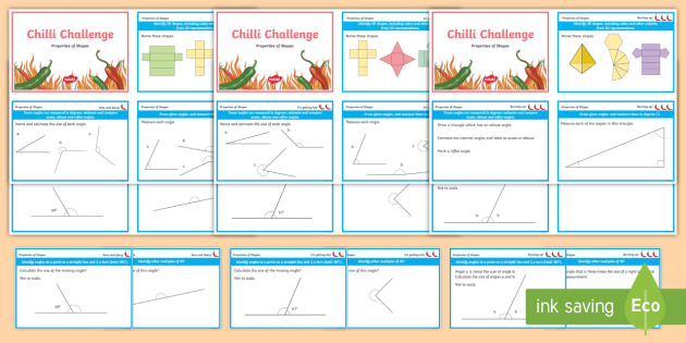 Year 5 Maths Shape Chilli Challenge Cards (teacher made)