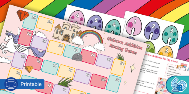 Unicorn Addition Racing Board Game - Maths Games | Twinkl