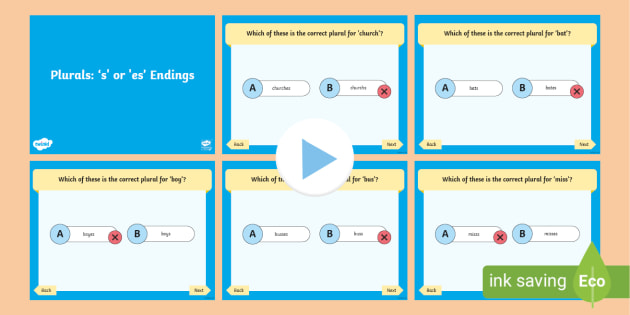 Plurals: 's' or 'es' Endings Activity (teacher made)