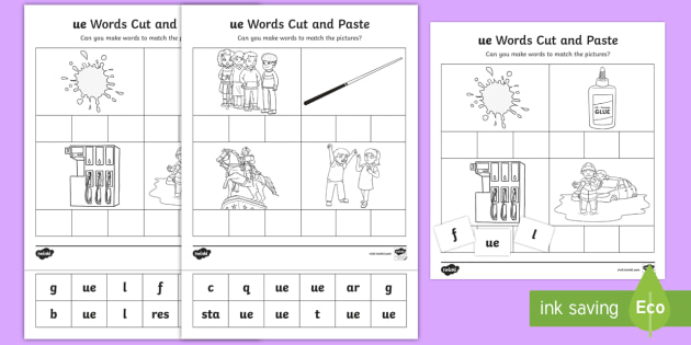'ue' Cut and Stick Worksheet