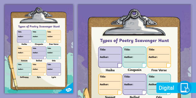 Types of Poetry Scavenger Hunt