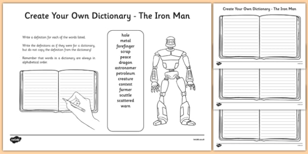 The Iron Man Key Vocabulary Create Your Own Dictionary-Scottish