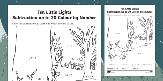 Ten Little Lights Subtraction to 20 Colour by Number