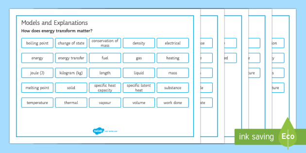 OCR 21st Century Physics P6 Matter Models and Explanations Word Mat