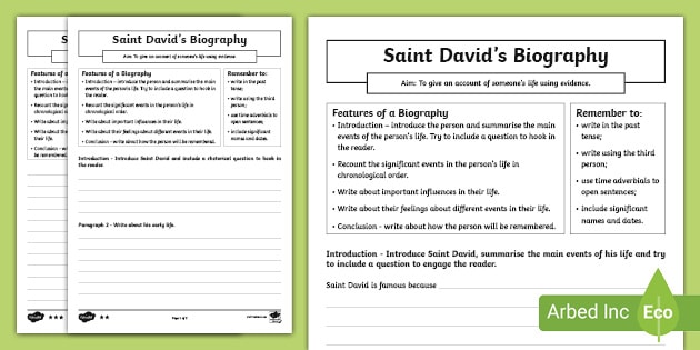 Saint David's Biography Differentiated Writing Frame Worksheets