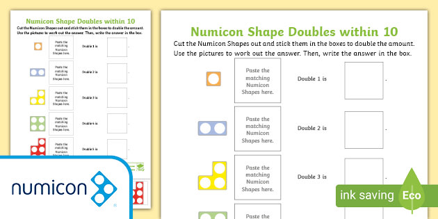 Numicon Shape Doubles within 10 Cut and Stick Worksheet