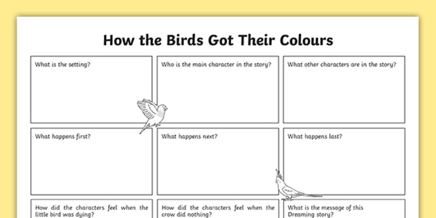 Aboriginal Dreamtime How the Birds Got Their Colours Worksheet