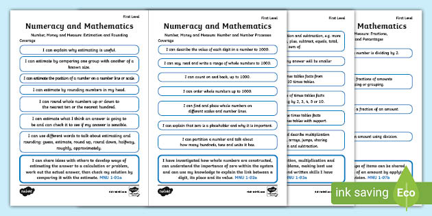 CfE Numeracy and Mathematics First Level Child-Friendly Assessment Tracker