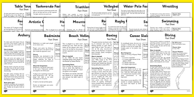 The Olympics Sports Fact Sheets Pack (teacher made)