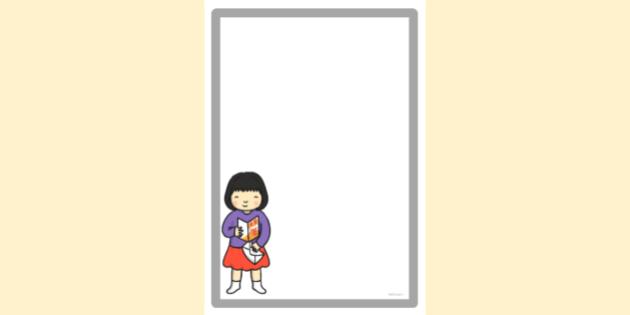 FREE! - Girl with Card Border | Page Borders | Twinkl