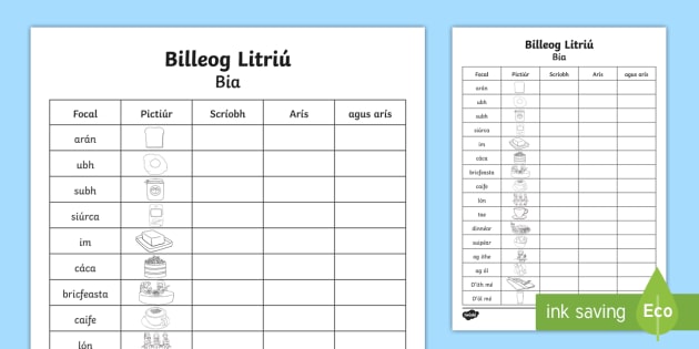 Food Spelling Worksheet Worksheet Gaeilge (teacher made)