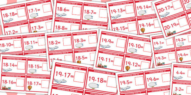 Subtraction to 20 Sum Cards