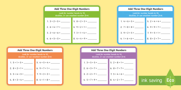 Add Three One Digit Numbers Choose Strategy KS1 Maths Challenge