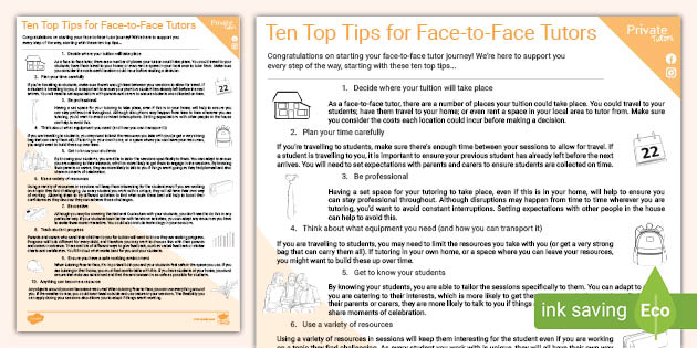 FREE! - 10 Top Tips for Face-to-Face Tutors (teacher made)