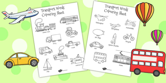 Transport Words Colouring Sheet (teacher made)