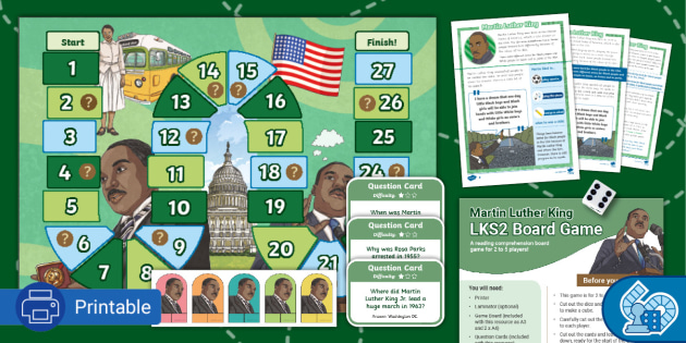 LKS2 Martin Luther King Reading Comprehension Board Game Pack