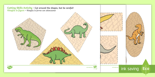 Dinosaur Themed Cutting Skills Worksheet / Worksheets - English/Italian