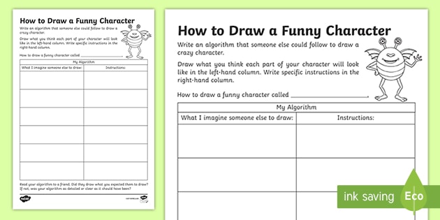 How to Draw a Funny Character Algorithm Worksheet / Worksheet
