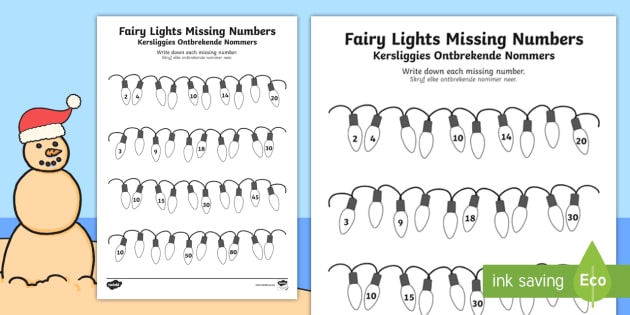 Christmas Fairy Light Missing Numbers: Counting in 2s, 3s, 5s and 10s