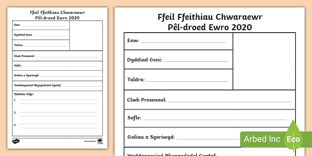 Ffeil Ffeithiau Pêl-droed Cymru - Ewro 2020 - Twinkl