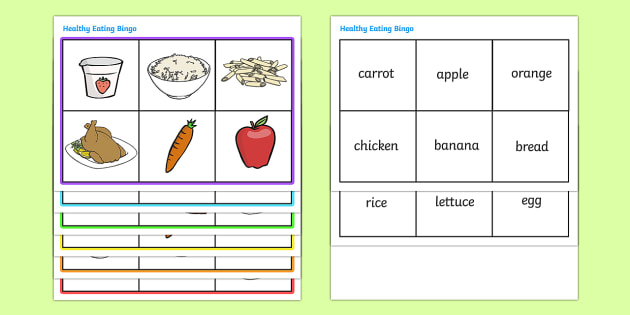 Healthy Eating Food Bingo - bingo, game, activity, eating