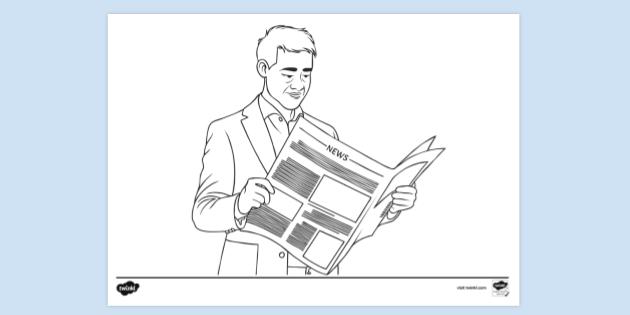 FREE! - Men's Club Man Reading Newspaper Colouring Sheet