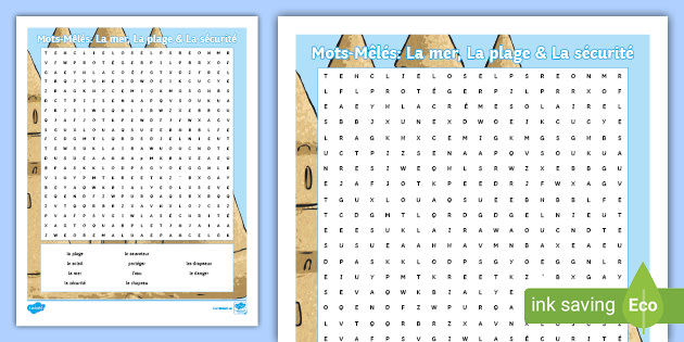 French Language Differentiated Beach Word Search