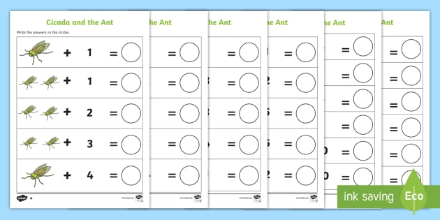 Cicada and the Ant Differentiated Count and Add Worksheet / Worksheet