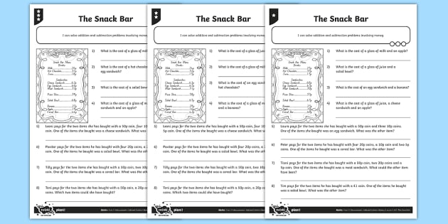 The Snack Bar Differentiated Worksheet / Worksheets