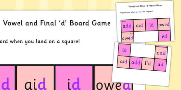 Vowel and Final 'D' Board Game (teacher made)