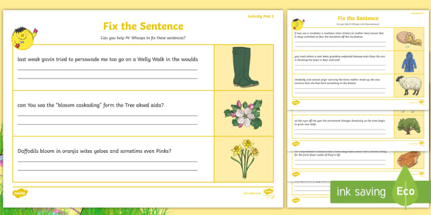 Spring Themed Fix the Sentence Activity Mat Pack