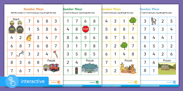 👉 Interactive PDF: Numbers 6, 7 and 8 Maze Worksheet