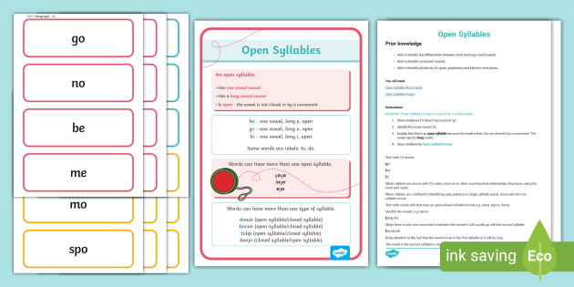Open Syllables Adult Guidance (Teacher-Made)