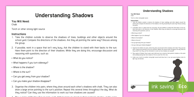 Understanding Shadows Activity - Light, light source, Shadow
