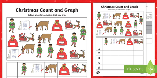 Christmas Count and Graph Worksheet / Activity Sheet, worksheet