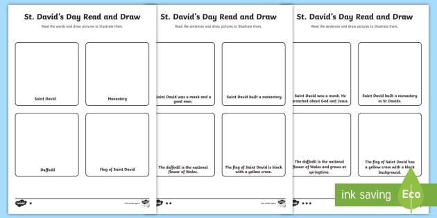 St David's Differentiated Read and Draw Worksheet / Worksheet