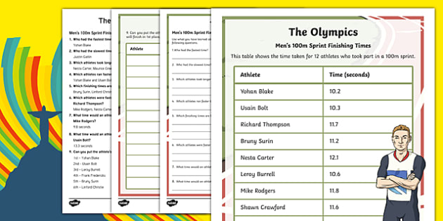The Olympics Ordering Finishing Times 1 Decimal Place Number Worksheet