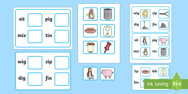 Workstation Pack: Picture to CVC (i) Four Word Matching Activity Pack